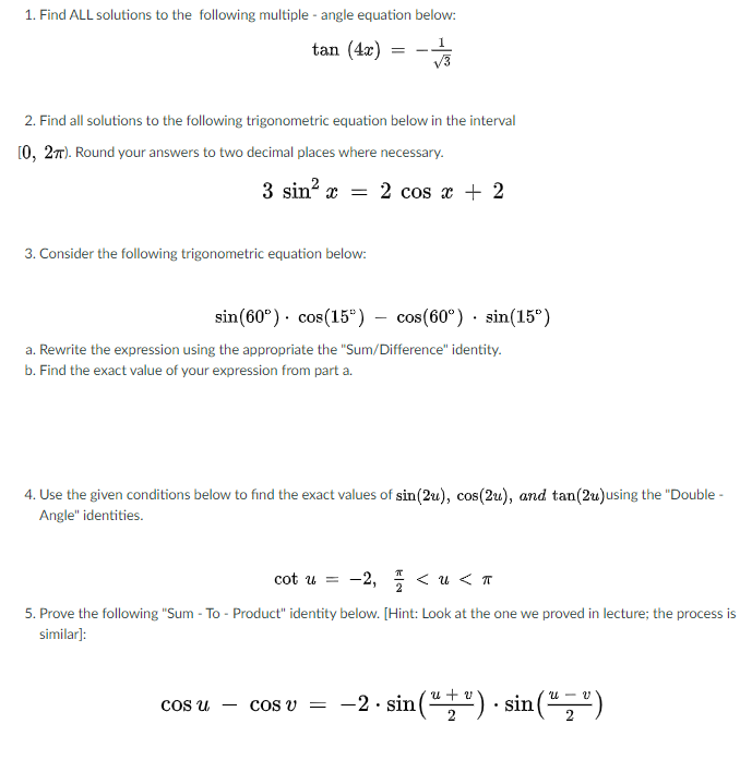 Solved 1. Find ALL solutions to the following multiple - | Chegg.com