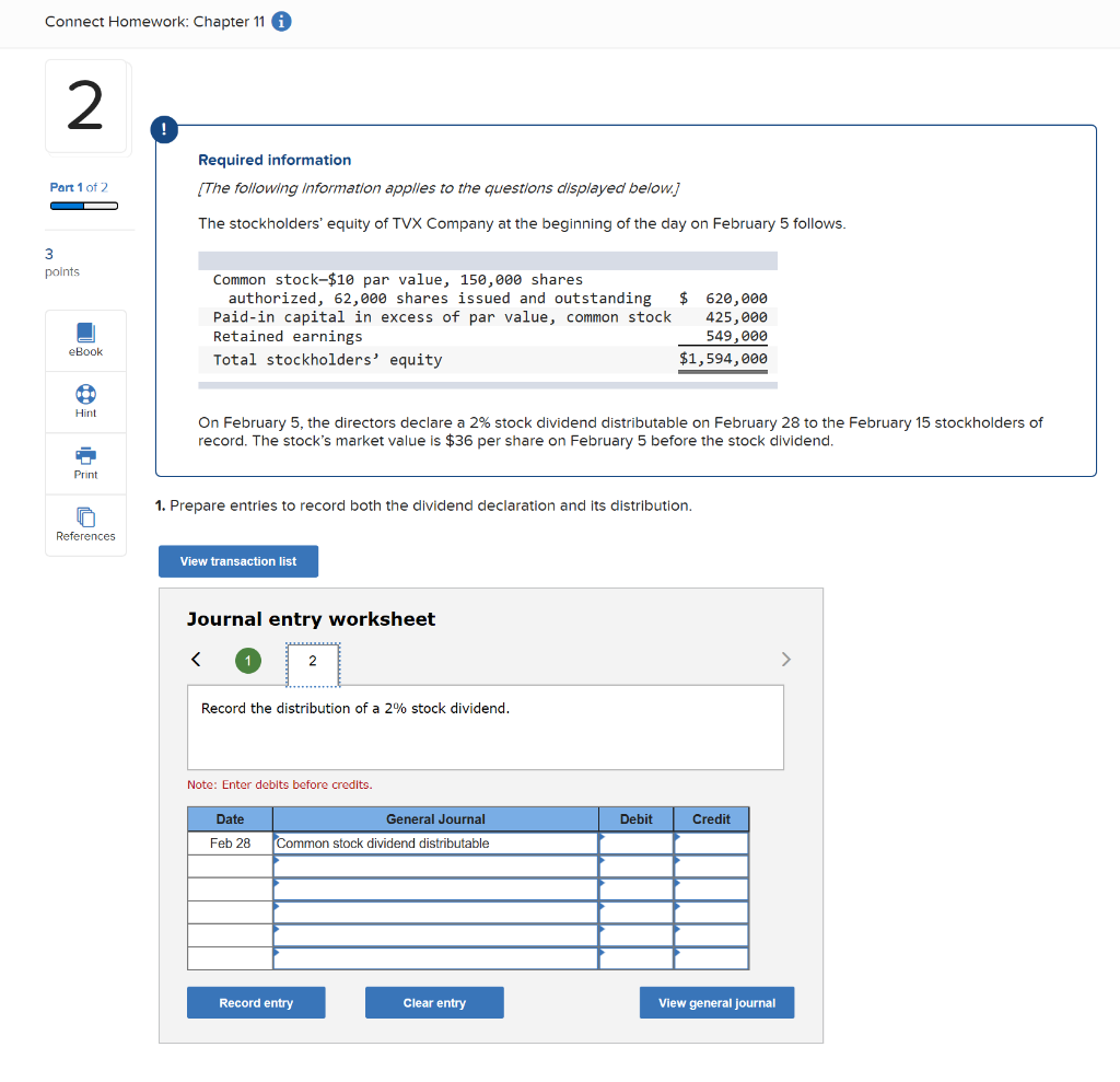 Solved Connect Homework: Chapter 11 ( Required information | Chegg.com