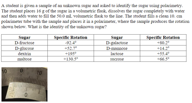 Solved A student is given a sample of an unknown sugar and | Chegg.com