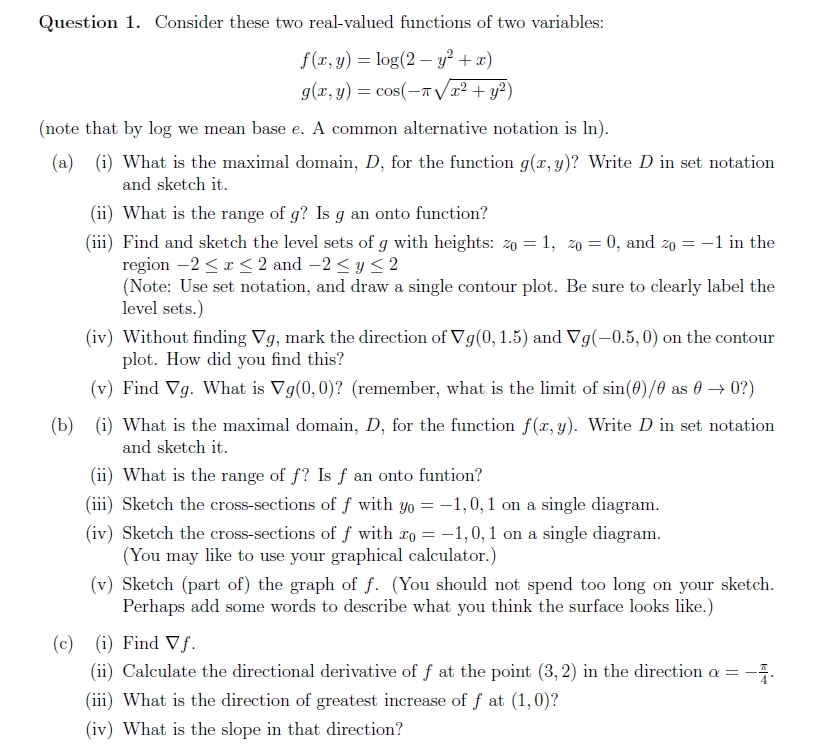 Question 1. Consider these two real-valued functions | Chegg.com
