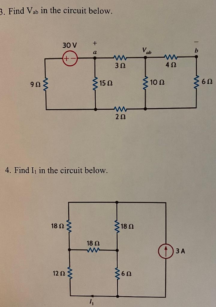 Solved 3. Find Vab in the circuit below. 30V + a V ab b Λ 3Ω | Chegg.com