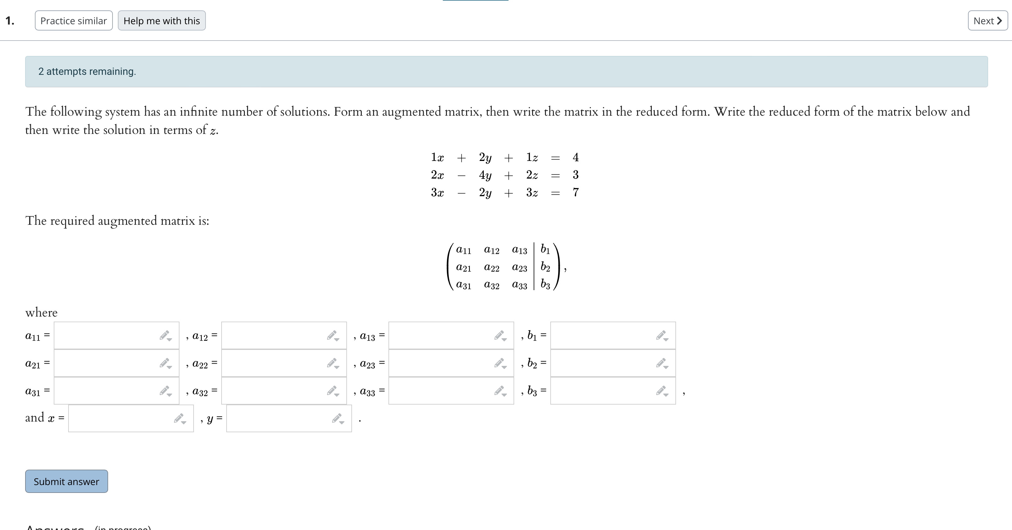 Solved The following system has an infinite number of | Chegg.com