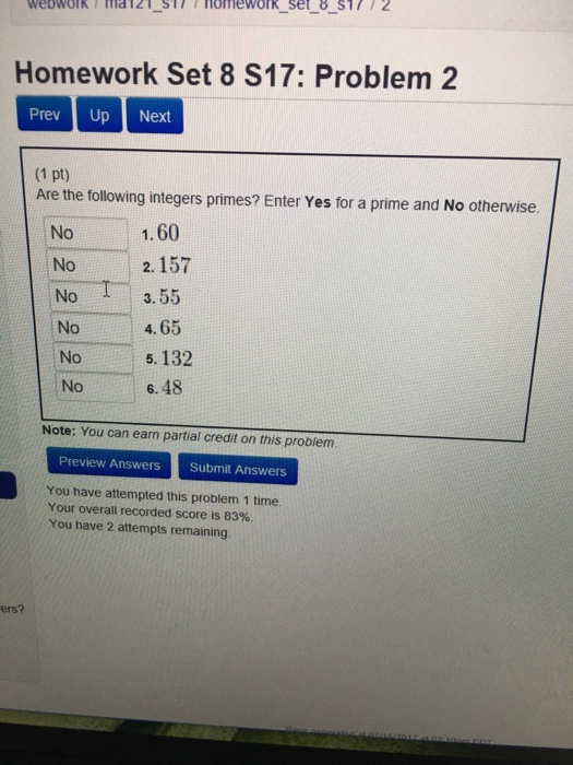 Solved Are the following integers primes? Enter Yes for a | Chegg.com