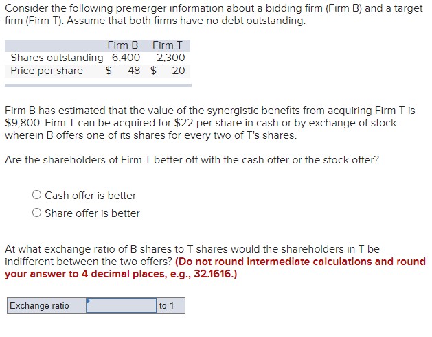 Solved Consider the following premerger information about a | Chegg.com