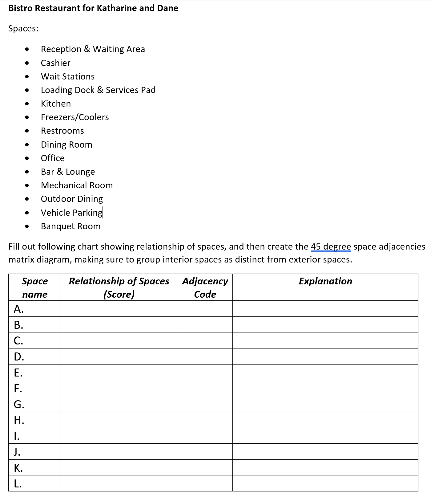 Solved Bistro Restaurant for Katharine and | Chegg.com