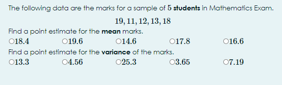 Solved The following data are the marks for a sample of 5 | Chegg.com
