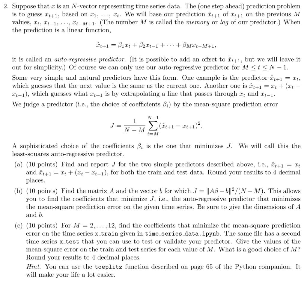 Solved Suppose that x is an N-vector representing time | Chegg.com