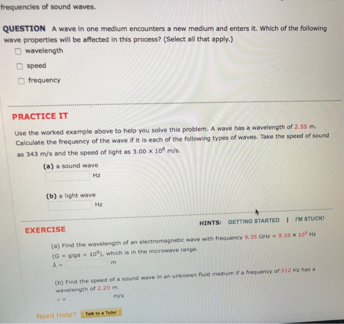 Solved frequencies of sound waves. QUESTION A wave in one | Chegg.com