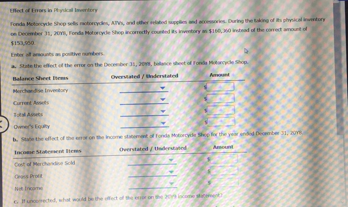 Solved Effect of Errors in Physical Inventory Fonda | Chegg.com