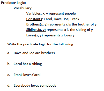 Solved Predicate Logic: Vocabulary: Variables: x, y | Chegg.com