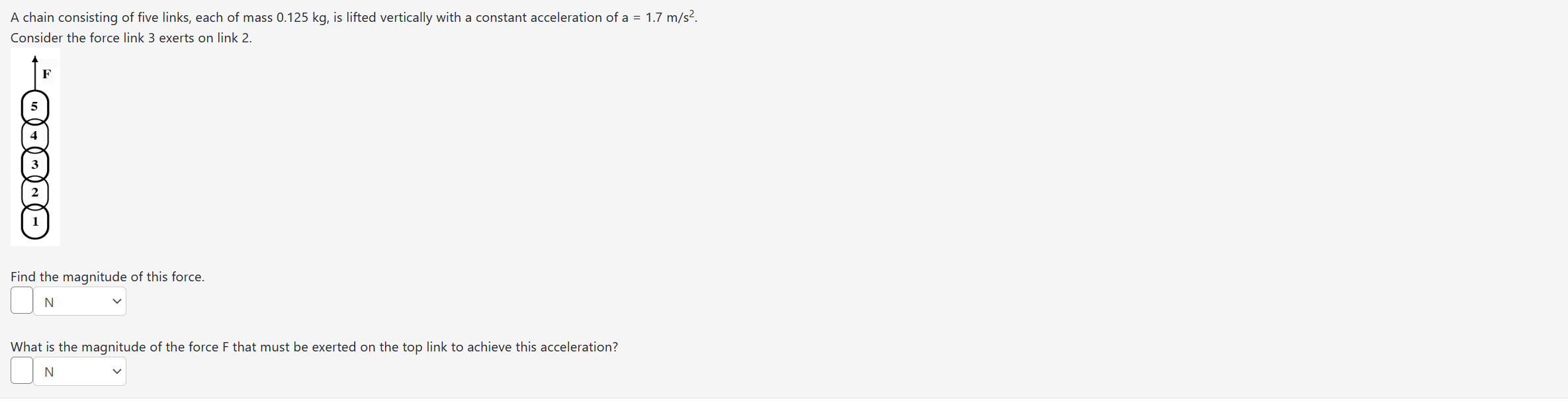 Solved A chain consisting of five links, each of mass 0.125 | Chegg.com