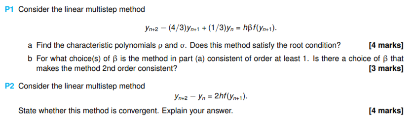 Solved P1 Consider the linear multistep method Yn+2 – | Chegg.com