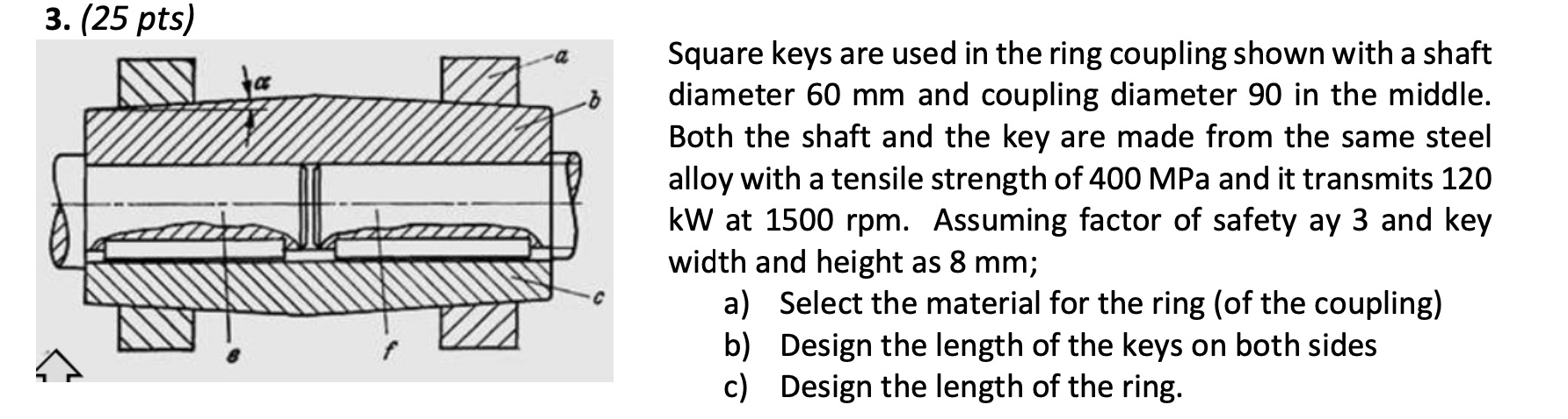Solved Square keys are used in the ring coupling shown with | Chegg.com
