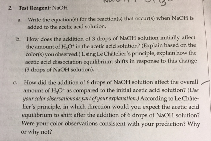 Solved 2. Test Reagent: NaOH Write the equation(s) for the | Chegg.com