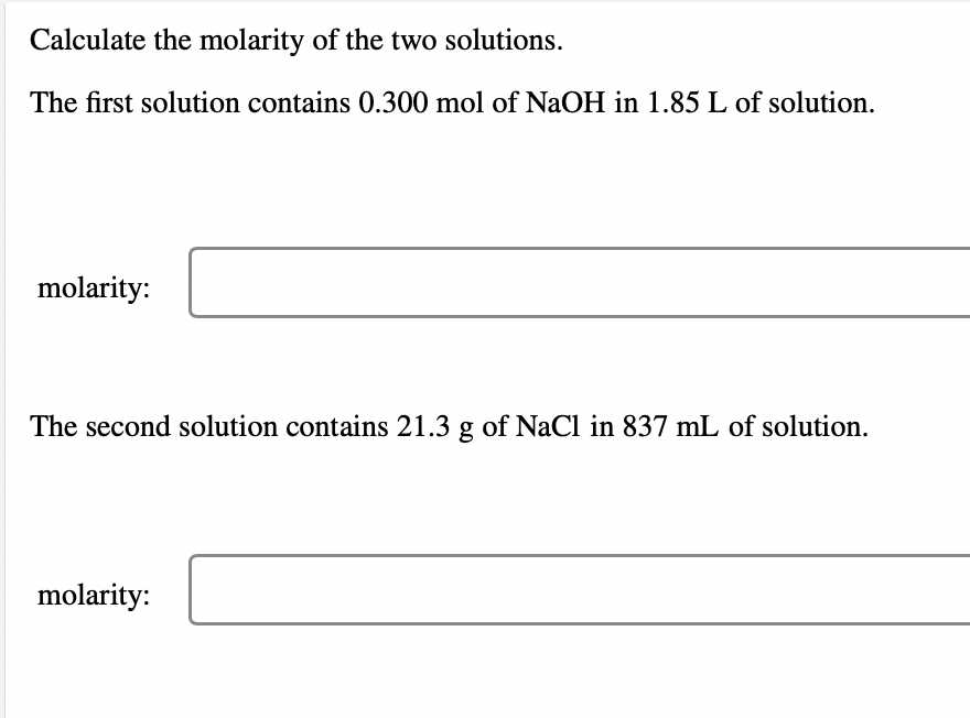 Solved Calculate the molarity of the two solutions. The | Chegg.com