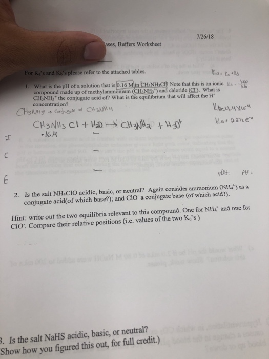 Solved 7/26/18 Buffers Worksheet For Ka's and Ka's please | Chegg.com