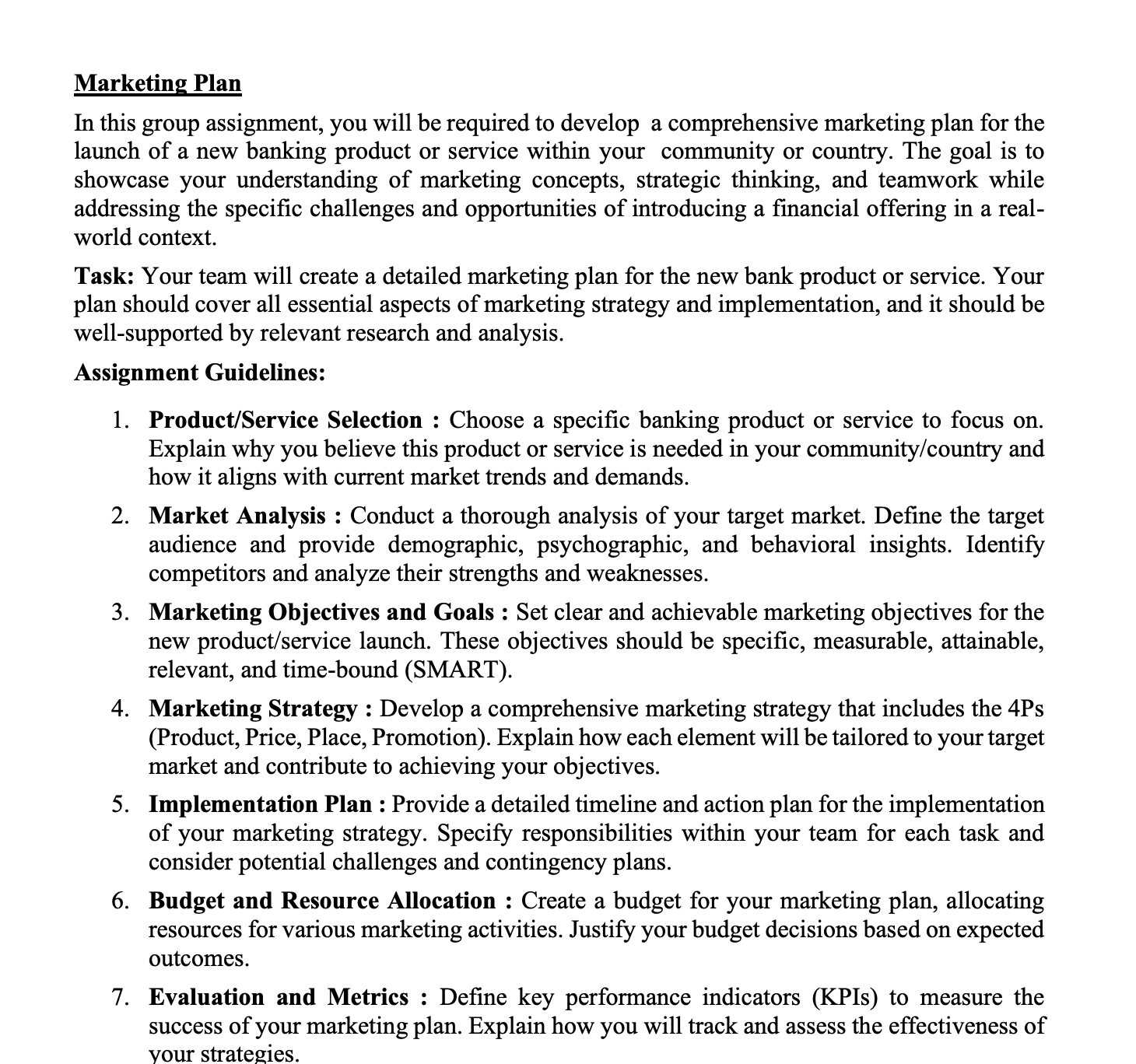 Solved Marketing Plan In this group assignment, you will be | Chegg.com