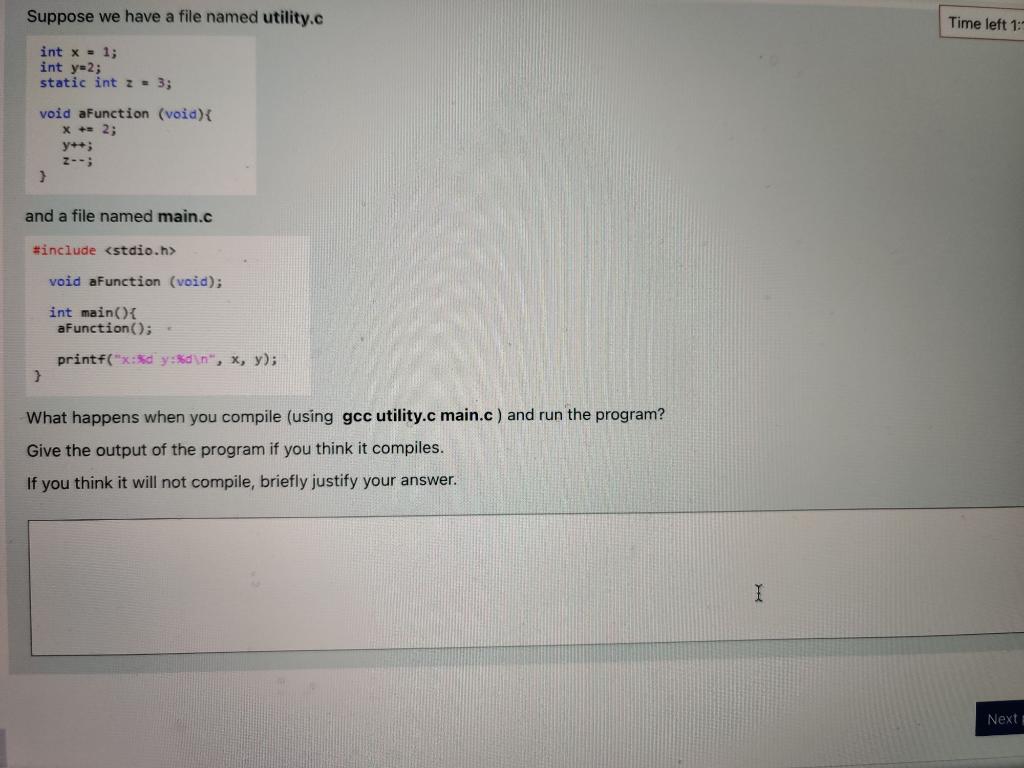 Solved Suppose we have a file named utility.c Time left 1: | Chegg.com