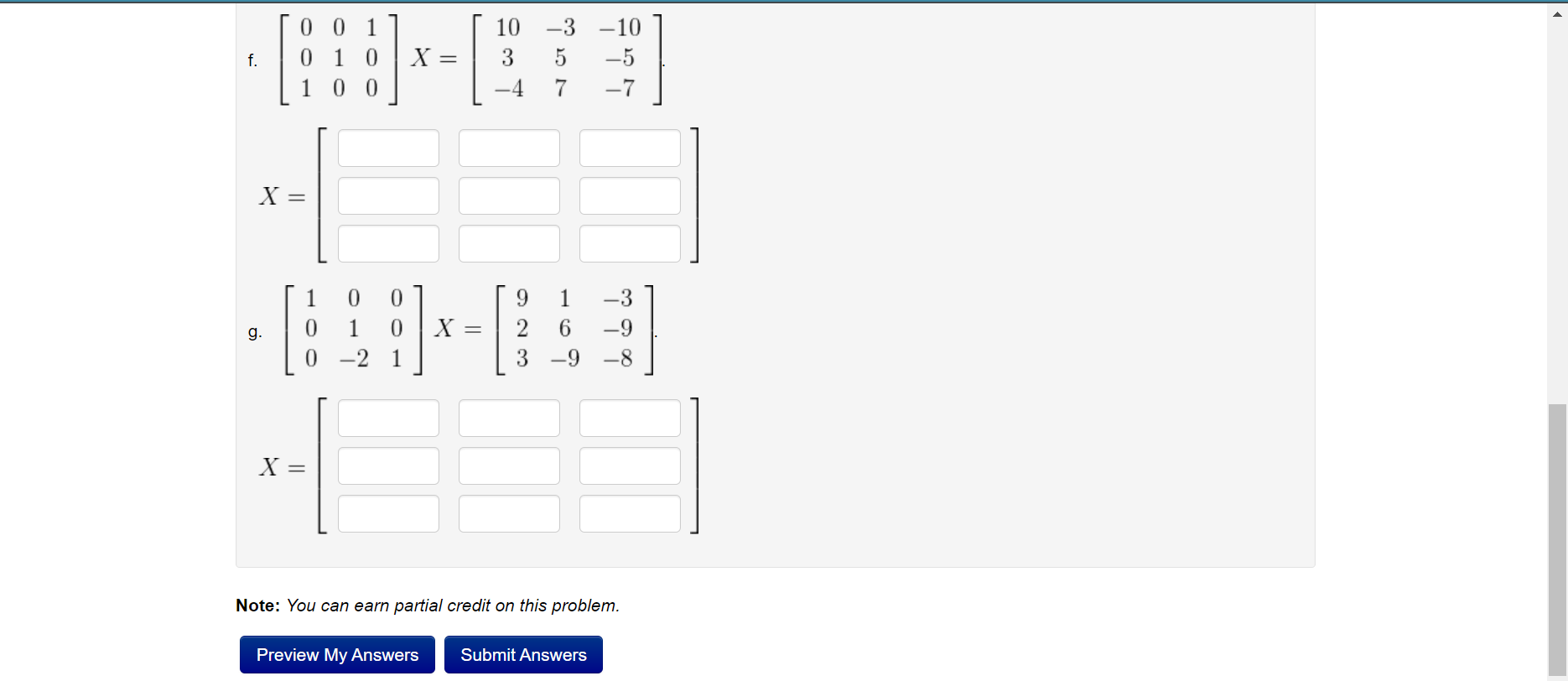 Solved (1 point) In each part, find the matrix X solving the | Chegg.com