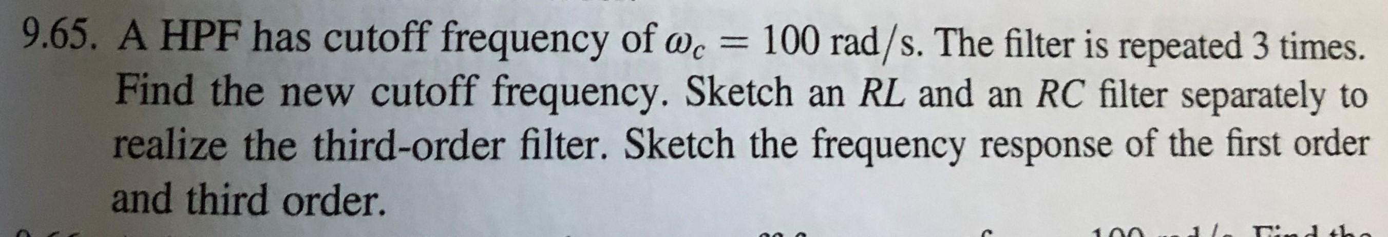 Solved 9.65. A HPF has cutoff frequency of c = 100 rad/s. | Chegg.com