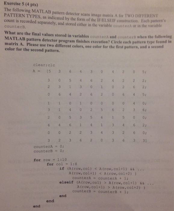 Solved Exercise 5 (4 pts) The following MATLAB pattern | Chegg.com