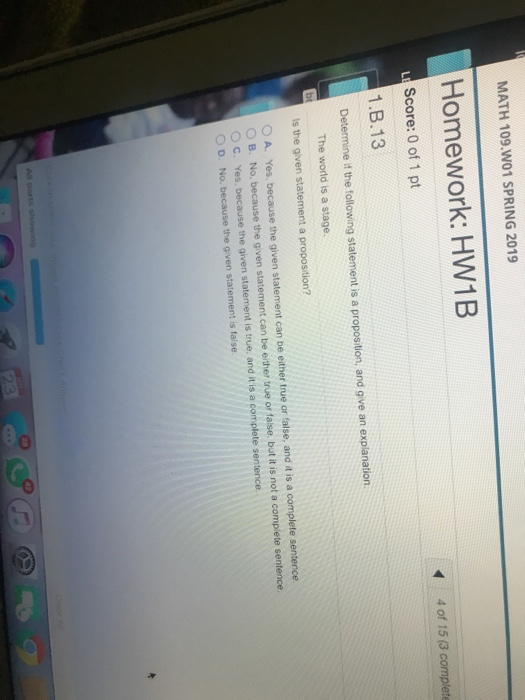 Solved MATH 109.W01 SPRING 2019 Homework: HW1B Score: 0 of 1 | Chegg.com