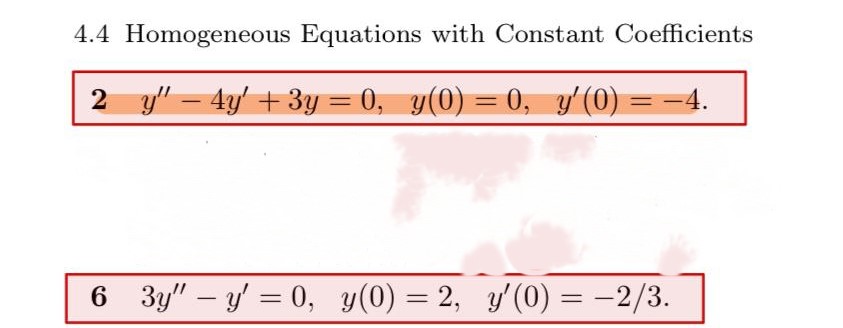 Solved 4.4 Homogeneous Equations with Constant Coefficients | Chegg.com