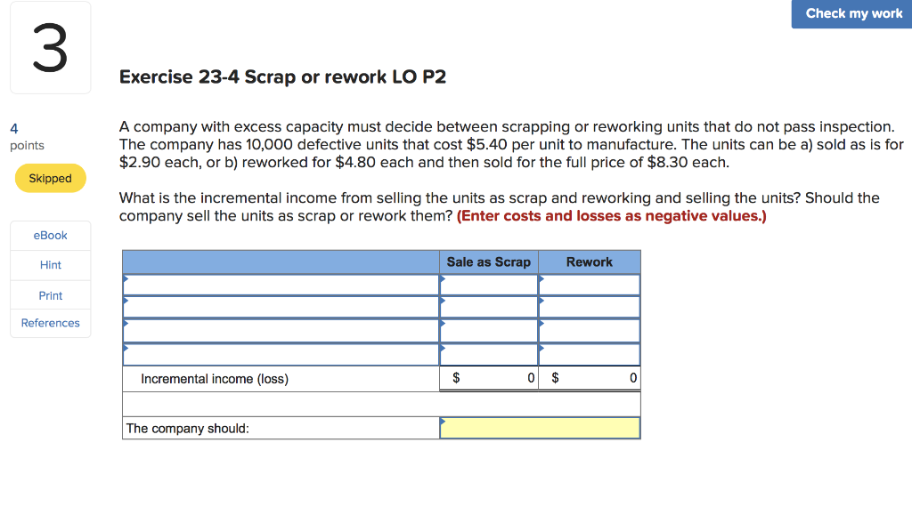 Solved Check my work Exercise 23-4 Scrap or rework LO P2 | Chegg.com