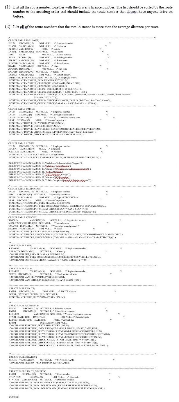 Solved (1) List all the route number together with the | Chegg.com