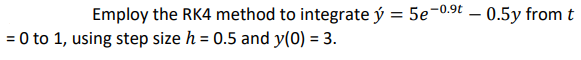 Solved Employ the RK4 method to integrate y=5e−0.9t−0.5y | Chegg.com