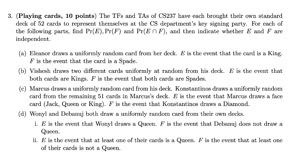 Solved 3. (Playing cards, 10 points) The TFs and TAs of | Chegg.com