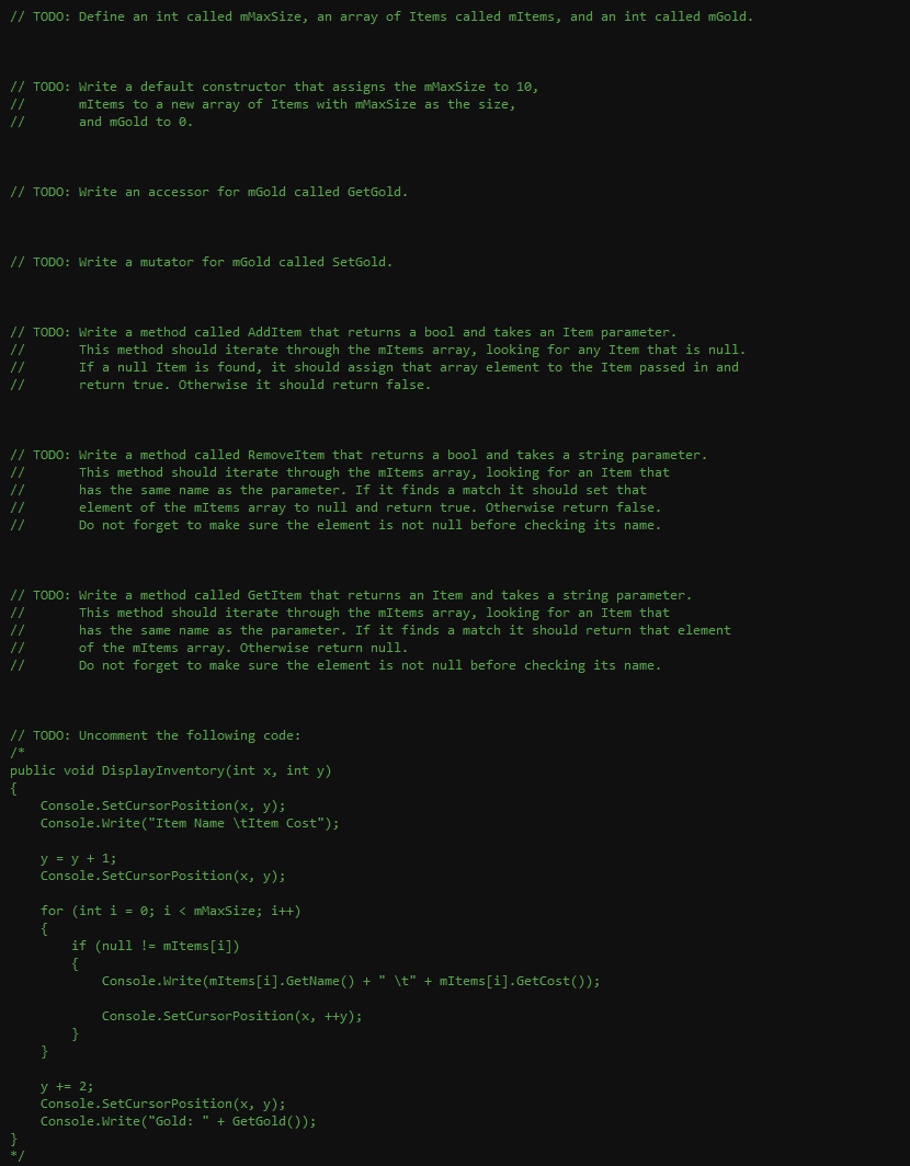Solved Todo Write A Class Called Item That Contains 2 