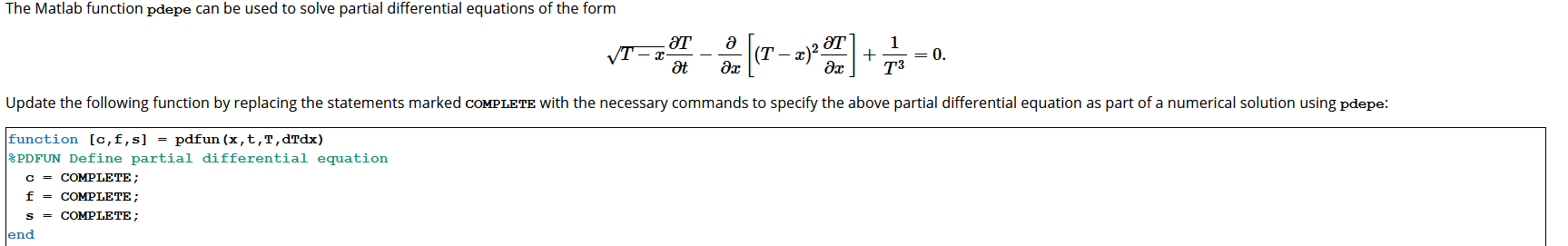 Solved The Matlab function pdepe can be used to solve | Chegg.com