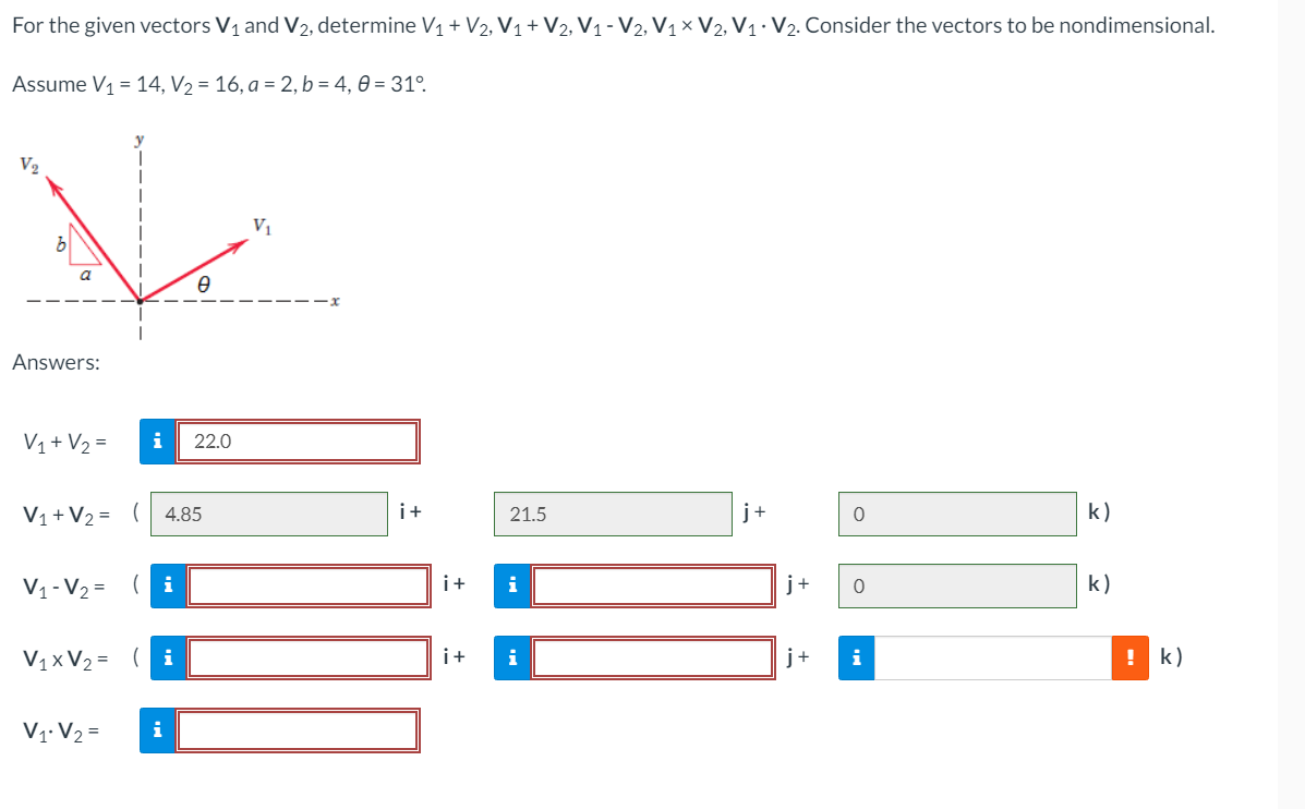 Solved For the given vectors V1 and V2, determine V1 + V2, | Chegg.com