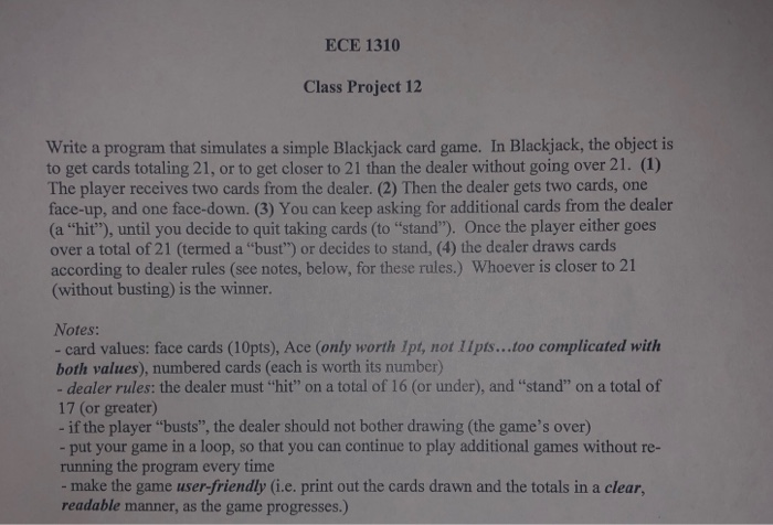 Solved ECE 1310 Class Project 12 Write a program that | Chegg.com