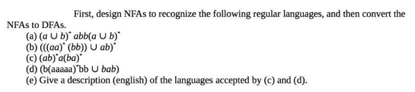 Solved First, design NFAs to recognize the following regular | Chegg.com