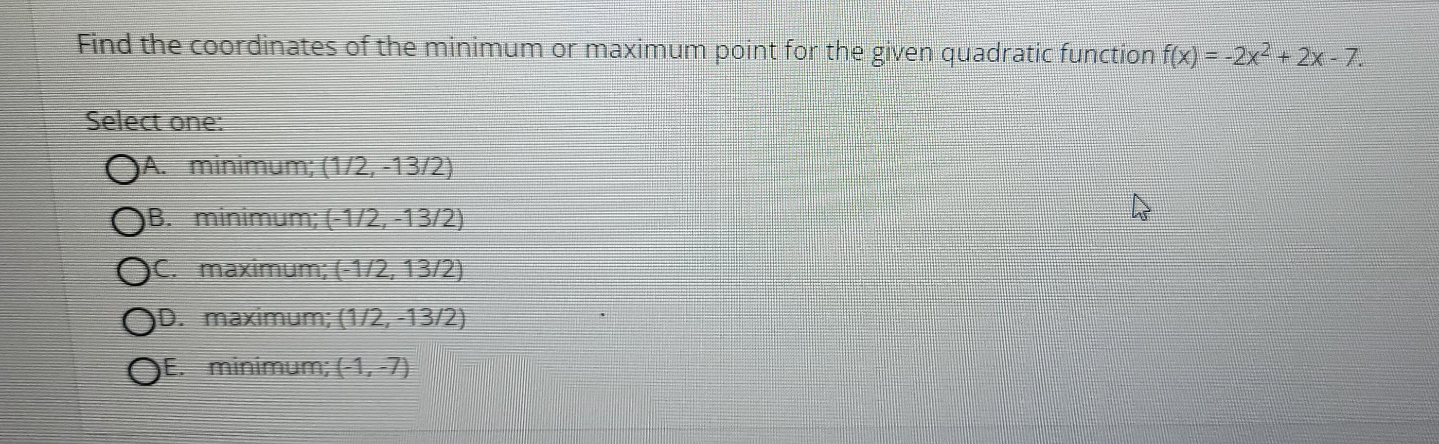 Solved + Find the coordinates of the minimum or maximum | Chegg.com