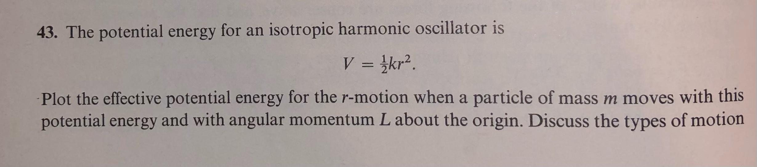 Solved The potential energy for an isotropic harmonic | Chegg.com