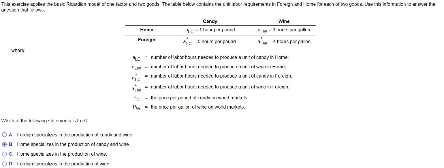 Solved This exercise applies the basic Ricardian model of | Chegg.com