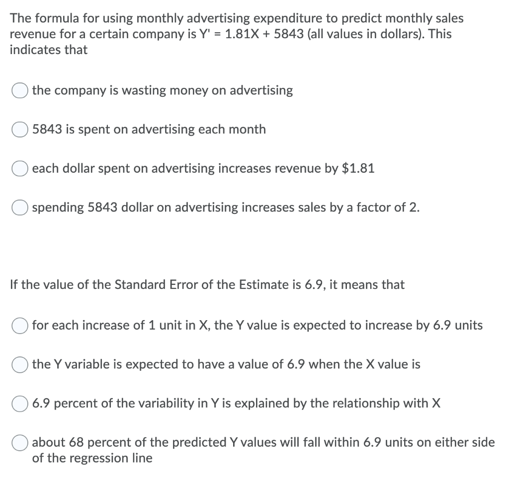 Solved The formula for using monthly advertising expenditure | Chegg.com