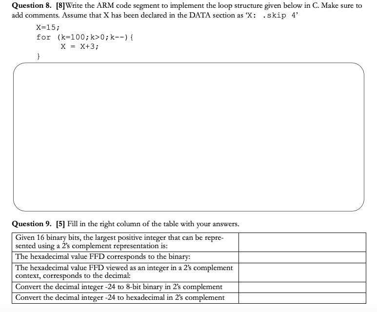 Solved Question 8. [8] Write the ARM code segment to | Chegg.com