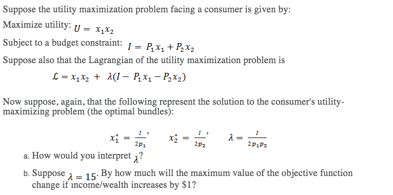 Solved Suppose the utility maximization problem facing a | Chegg.com