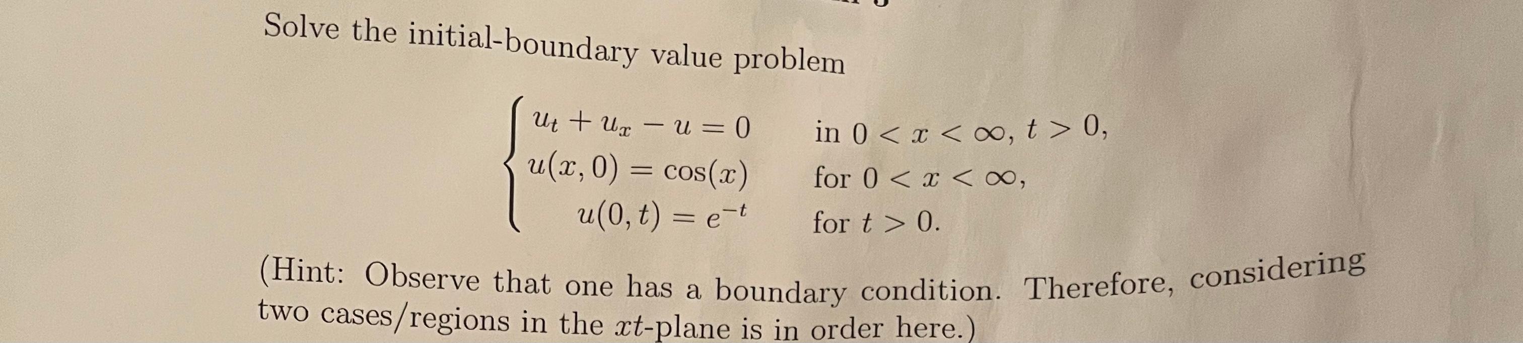 Solved Solve the initial-boundary value problem Ut + Ur - U= | Chegg.com