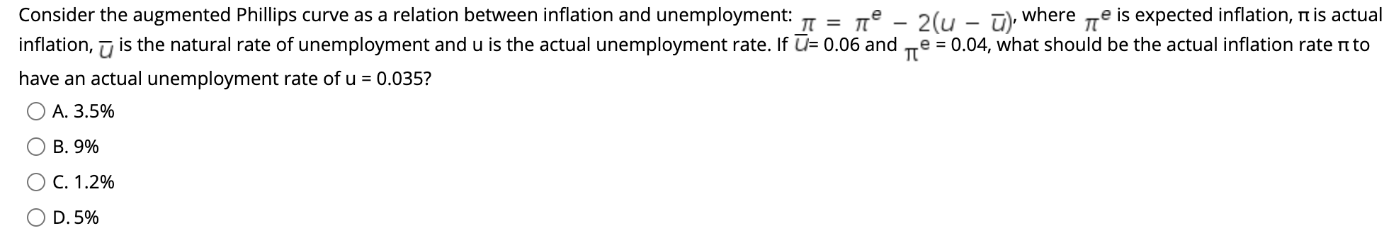 Solved e = Consider the augmented Phillips curve as a | Chegg.com