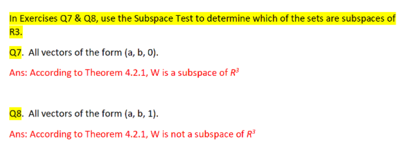 Solved In Exercises Q7 & Q8, use the Subspace Test to | Chegg.com