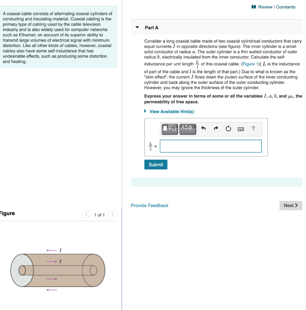 Solved Review Constants Part A A coaxial cable consists of | Chegg.com