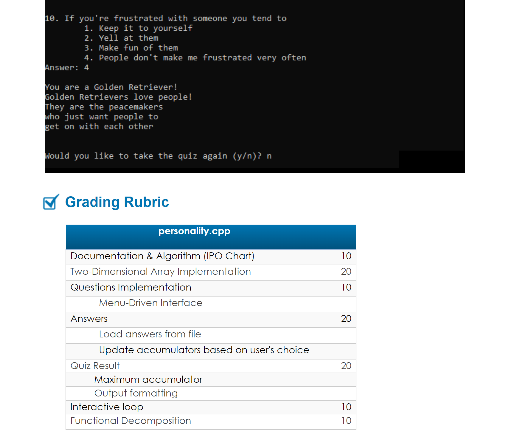 Solved (i) personality.cpp Here are four animals that | Chegg.com