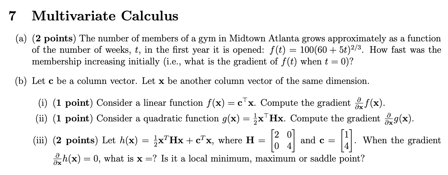 Solved 7 Multivariate Calculus (a) (2 points) The number of | Chegg.com