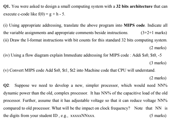 Solved Q1. You were asked to design a small computing system | Chegg.com