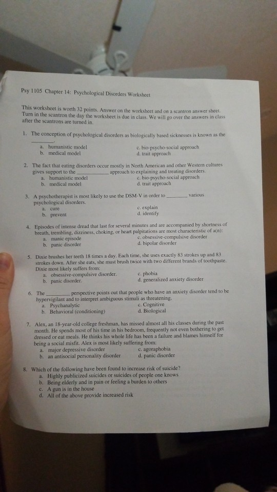 Solved Psy 1105 Chapter 14: Psychological Disorders | Chegg.com